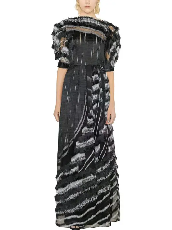 Alberta Ferretti Multi-stripe Evening Gown - Black