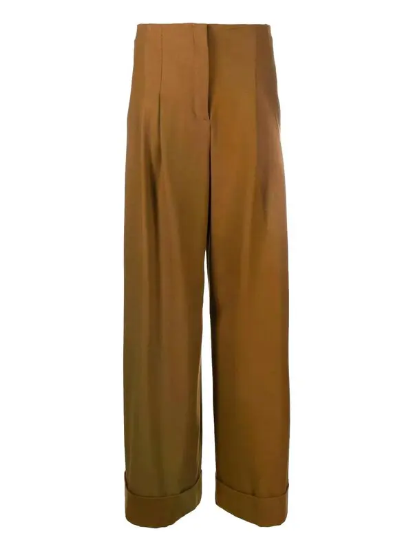 Alberta Ferretti Virgin Wool Blend High-waisted Wide-leg Trousers - Brown