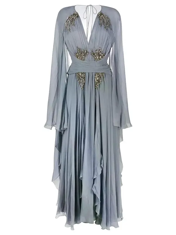 Alberta Ferretti Rhinestone-embellished Cape Gown - Grey