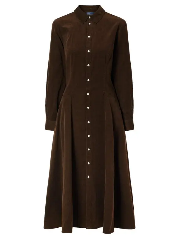 Polo Ralph Lauren Cotton Corduroy Midi Shirt Dress - Brown