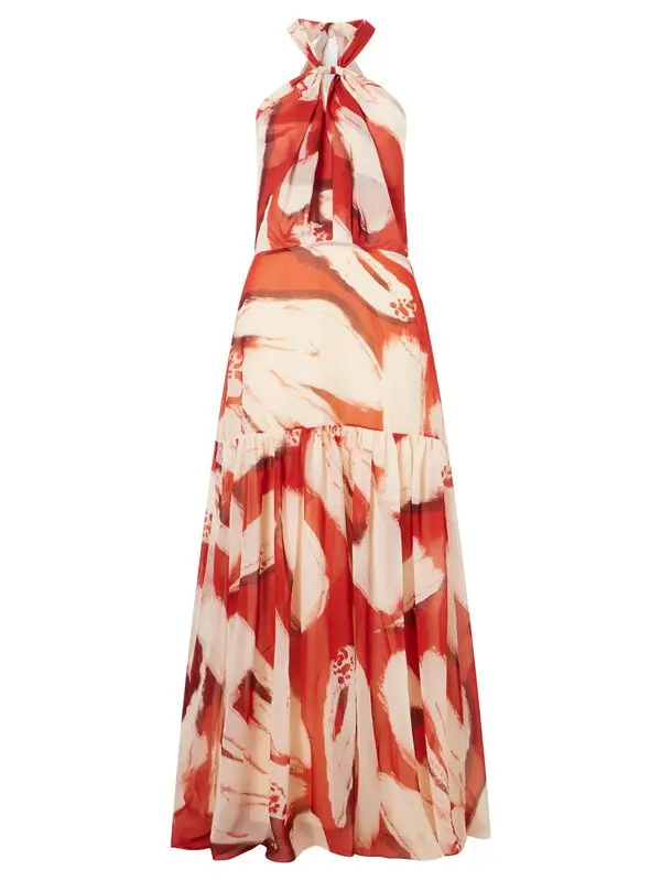 ANDRES OTALORA Floral-print Halterneck Maxi Dress - Red