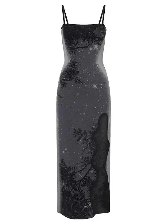 Ph5 Iris Scalloped-slit Stretch-knit Maxi Dress - Midnight Black