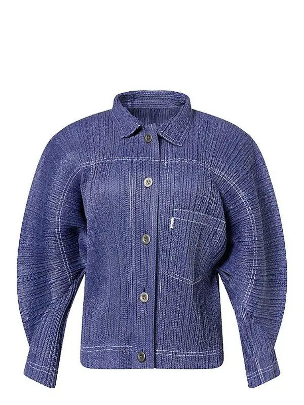 Issey Miyake Structured Pleated Denim Jacket - Navy