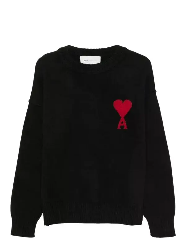 AMI Paris De Coeur Intarsia Knit Sweater - Black