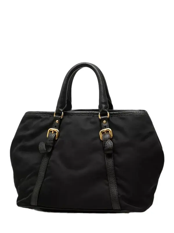 Prada 2010-2026 Vitello Daino Trimmed Tessuto Satchel - Black