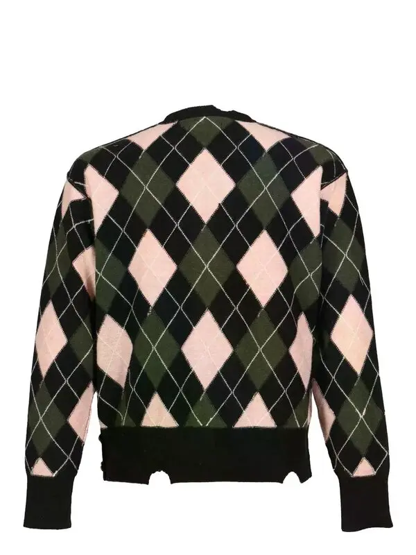 MASU Argyle Distressed Cardigan - Black