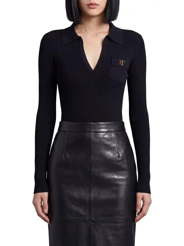 Elisabetta Franchi Slim Fit Long-sleeved Bodysuit With Ruffles - Black