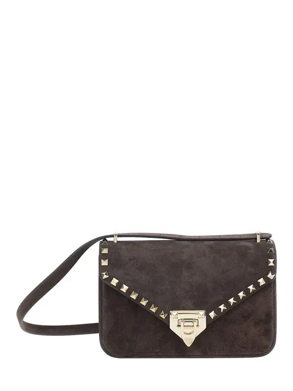 Valentino Garavani Rockstud Suede Mini Crossbody Bag With Studs - Brown