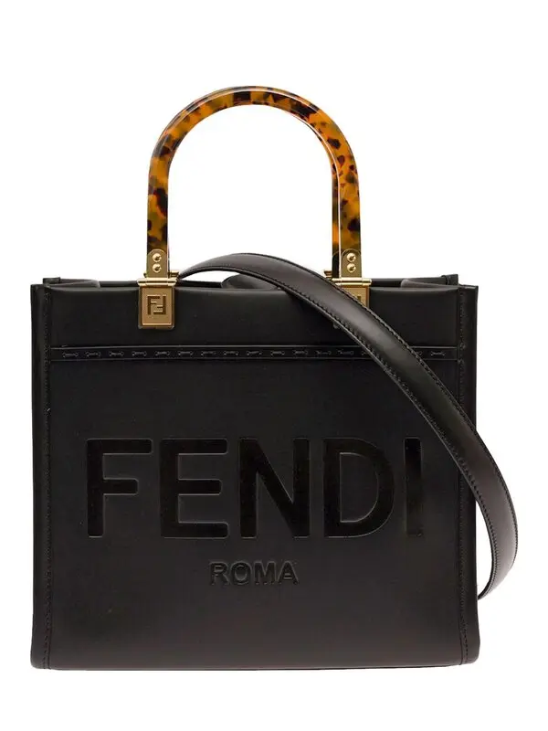 Fendi Small Sunshine Shopper Bag In Calf Leather - Black