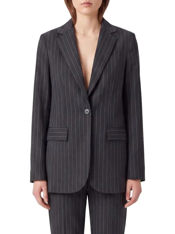 SEMICOUTURE Pinstriped Wool-blend Blazer With A Slim Fit And Single-button Closure - Grey