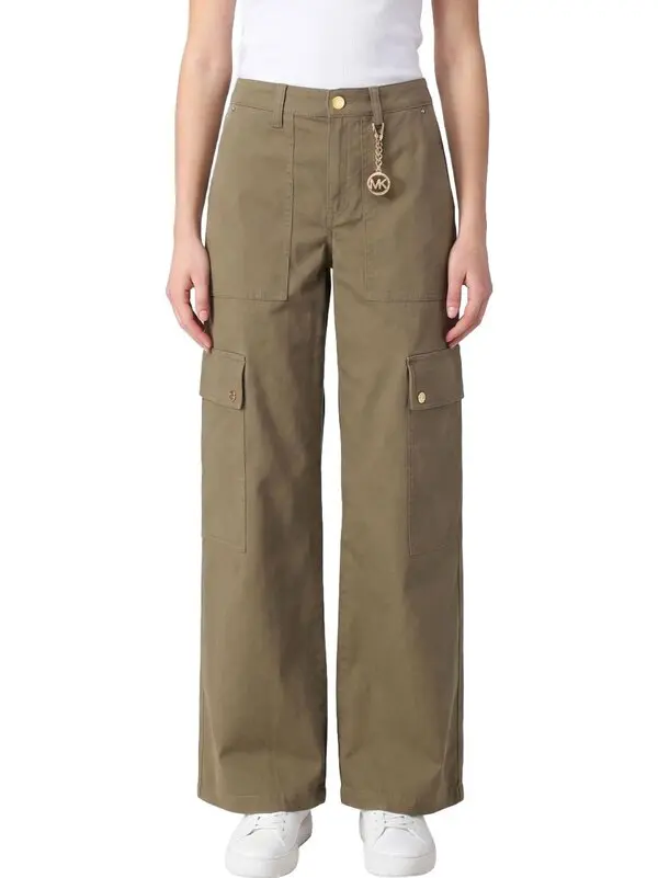 Michael Kors High-waisted Wide-leg Cotton Cargo Pants - Green