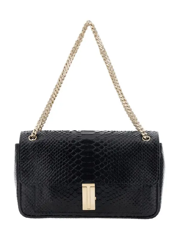 TOM FORD Python-print Calfskin Shoulder Bag With Chain Handle And Monogram - Black