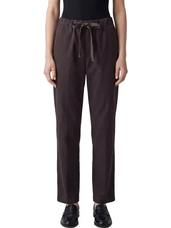 SEMICOUTURE Mid-rise Slim Fit Cotton Trousers With Drawstring - Brown
