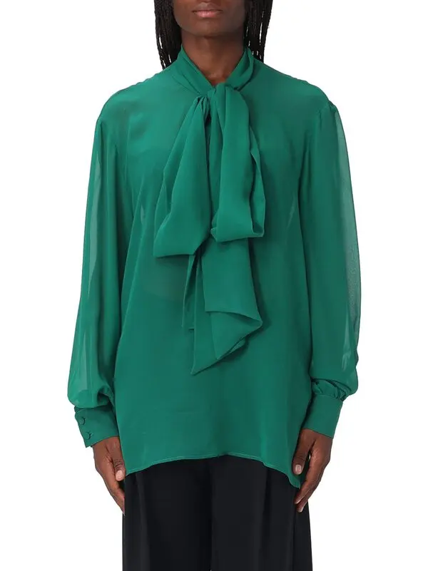 COLLINI MILANO 1937 Chiffon Blouse With Scarf Collar And Balloon Sleeves - Green