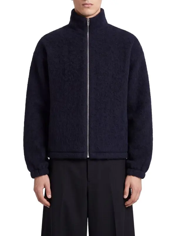 JIL SANDER Short Wool-blend Coat With Zip Closure And High Neck - Navy