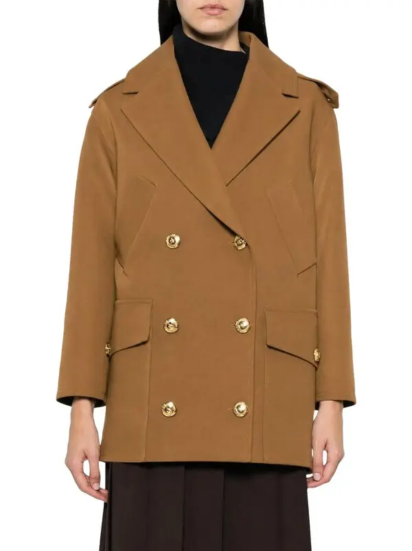 Elisabetta Franchi Double-breasted Knee-length Coat With Metallic Buttons - Brown