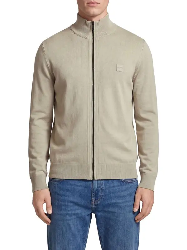 BOSS Cotton And Cashmere Turtleneck Zip-up Sweatshirt - Beige