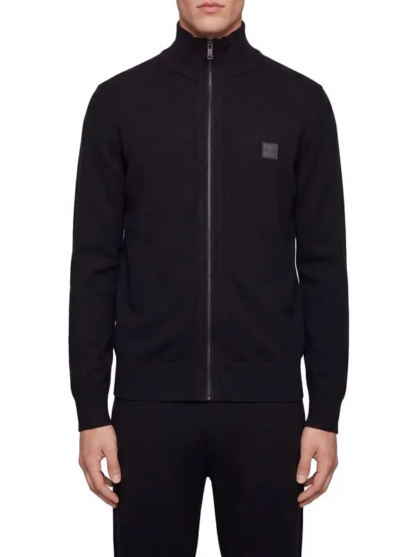 BOSS Cotton And Cashmere Turtleneck Zip-up Sweatshirt - Black