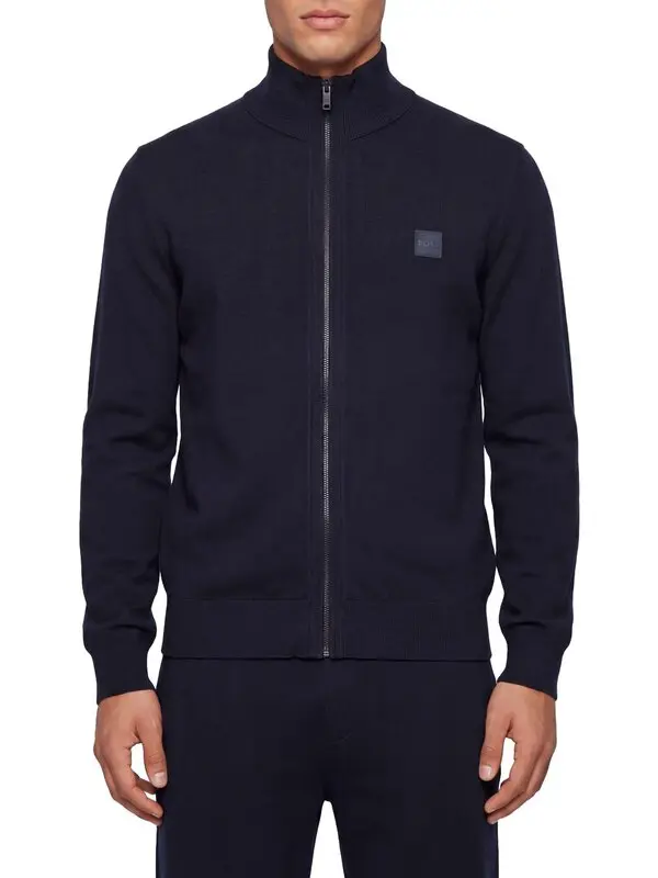 BOSS Cotton And Cashmere Turtleneck Zip-up Sweatshirt - Blue