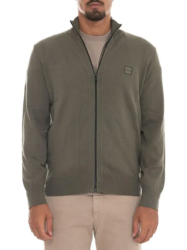 BOSS Cotton And Cashmere Turtleneck Zip-up Sweatshirt - Green