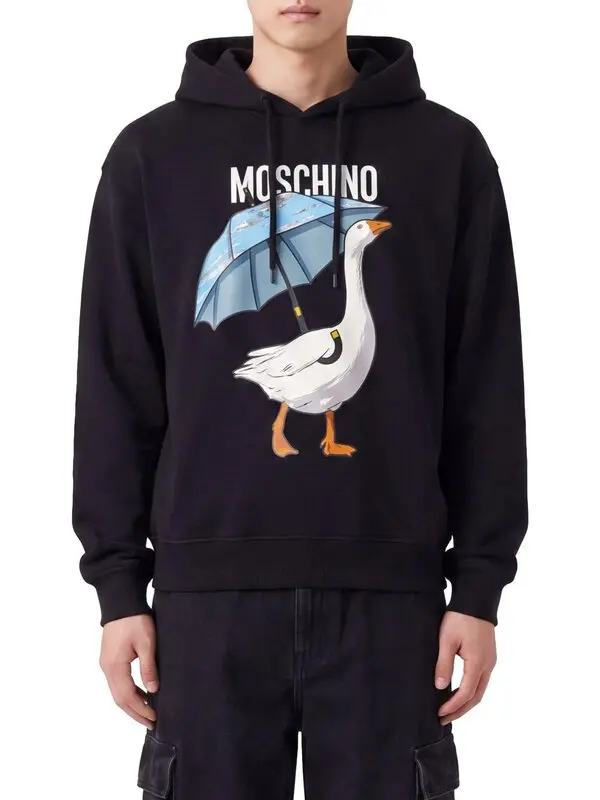 Moschino Logo Print Cotton Hoodie - Black