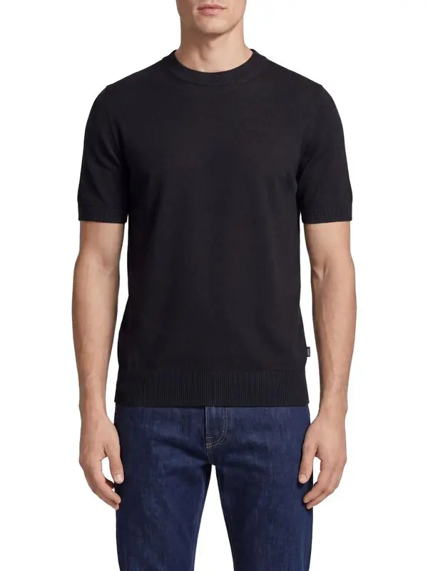 BOSS Short-sleeved Crew-neck Sweater In Pure Virgin Wool - Black