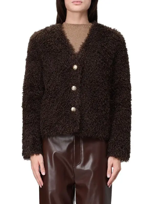 TWINSET Short Single-breasted Bouclé Coat - Brown