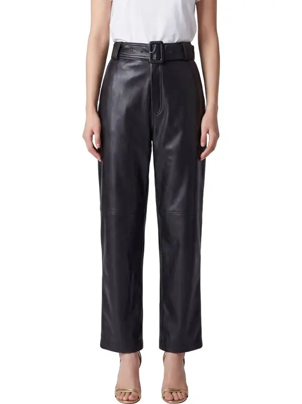 TWINSET High-waisted Straight-leg Cropped Faux Leather Trousers With Belt - Black