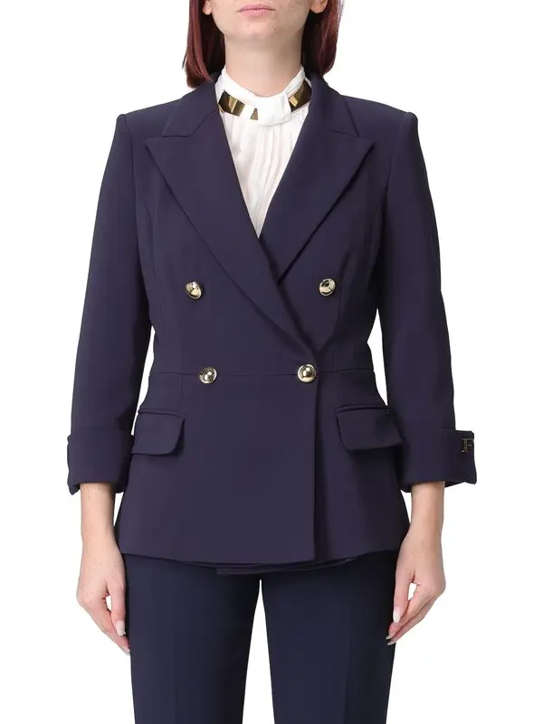 Elisabetta Franchi Slim Fit Double-breasted Crêpe Blazer With Peak Lapels - Blue