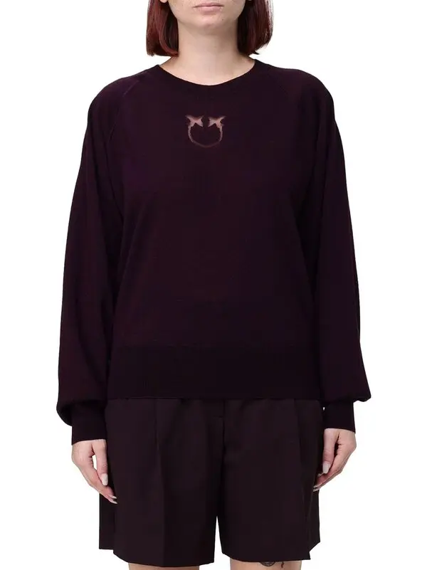 Pinko Wool Blend Crewneck Sweater With Inlaid Love Birds Logo - Violet