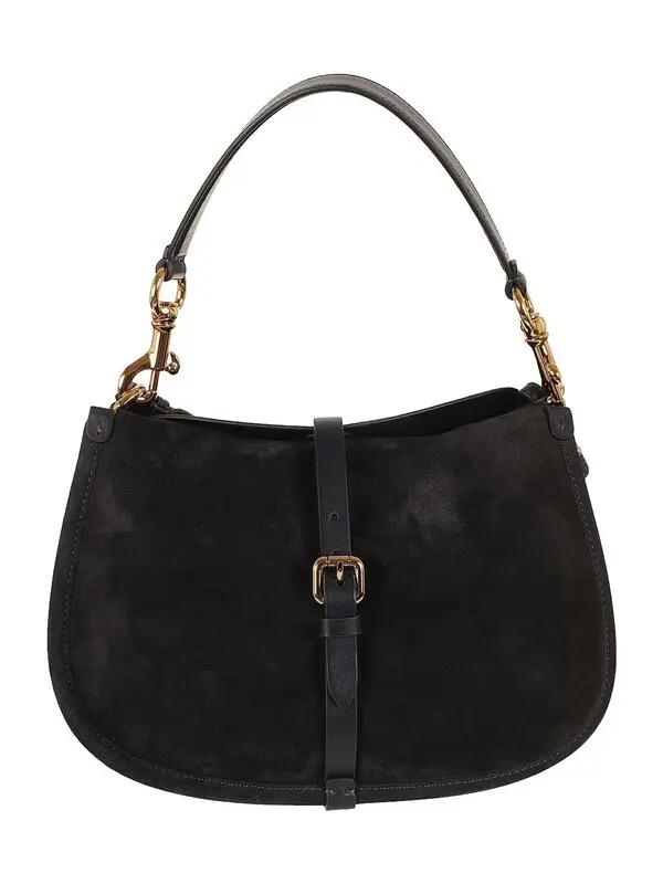 Etro Pony Suede Shoulder Bag With Pegaso Logo Buckle - Blue