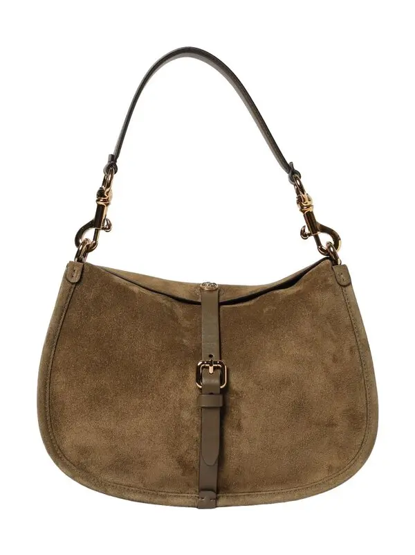 Etro Pony Suede Shoulder Bag With Pegaso Logo Buckle - Mastic