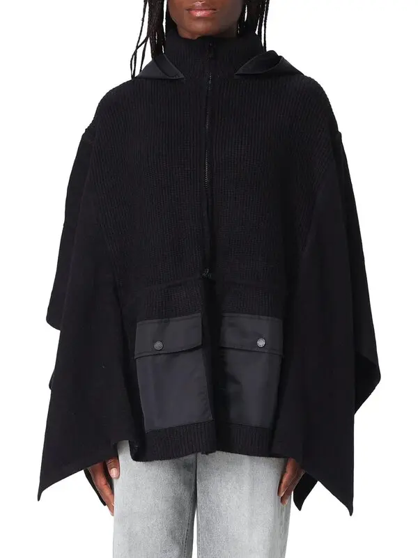 TWINSET Short Jersey Cape With Hood And Waist Drawstring - Black