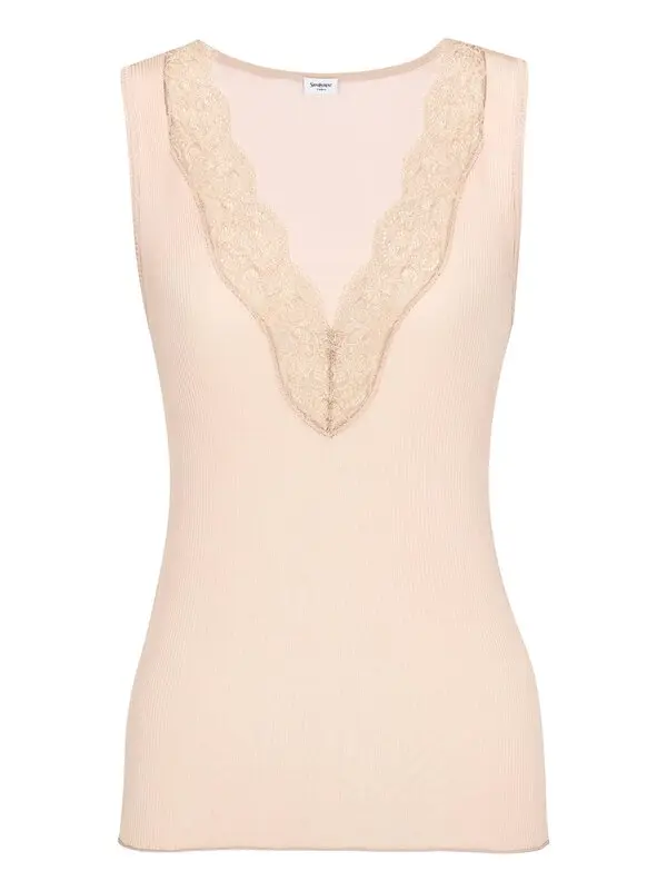 Saint Laurent Silk Lace-trim Tank Top - Nude