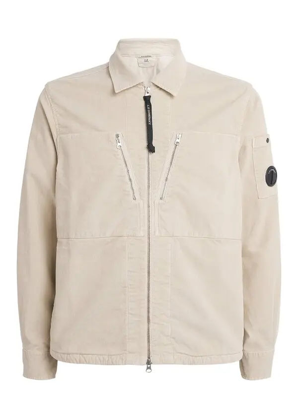 C.P. COMPANY Corduroy Lens Zip-up Overshirt - Silver