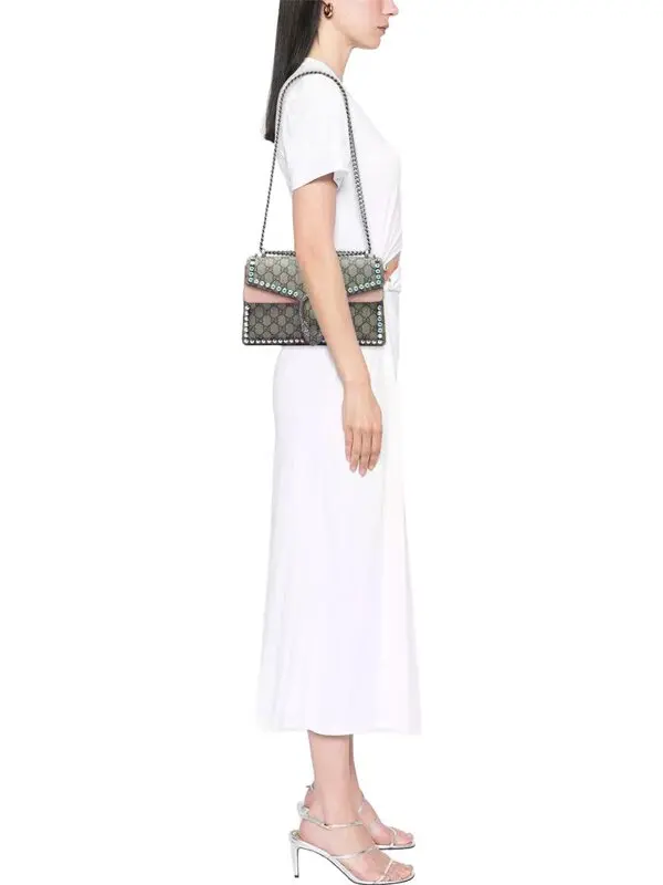Gucci Gg Supreme Crystal Dionysus Shoulder Bag - Neutrals