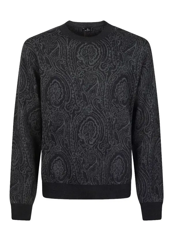Etro Paisley Jacquard Crew Neck Sweater - Black