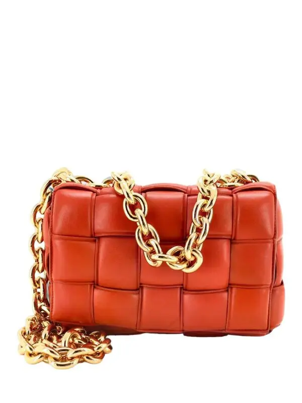 Bottega Veneta Cassette Chain Padded Maxi Intrecciato Leather Crossbody Bag - Orange