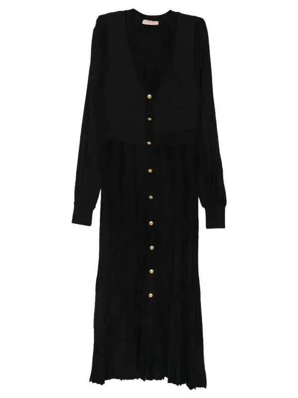 TWINSET Ribbed-knit Button-down Midi Dress - Black