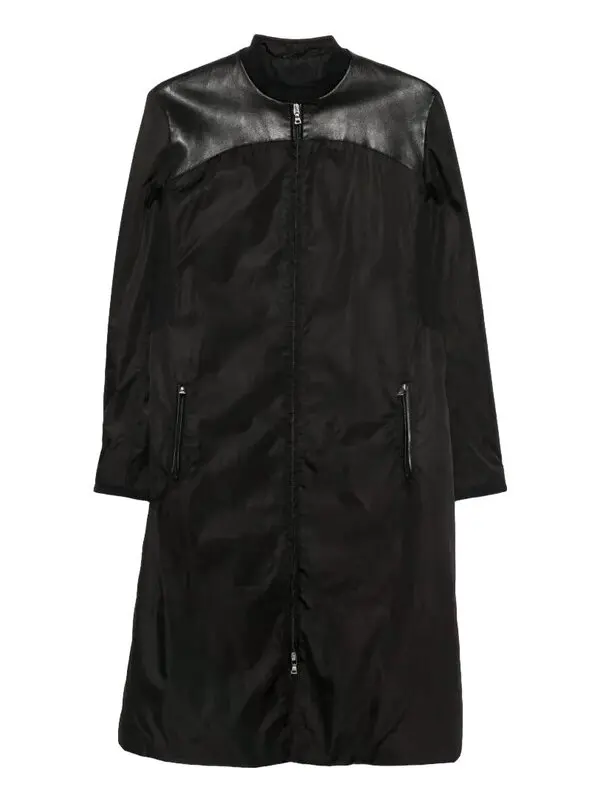 Prada Leather Paneled Zip-up Coat - Black