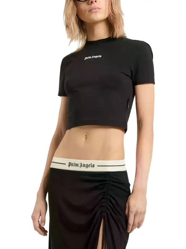 Palm Angels Cropped Logo T-shirt - Black