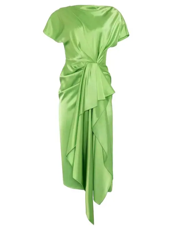ROKSANDA Zoa Draped Midi Dress In Satin - Green