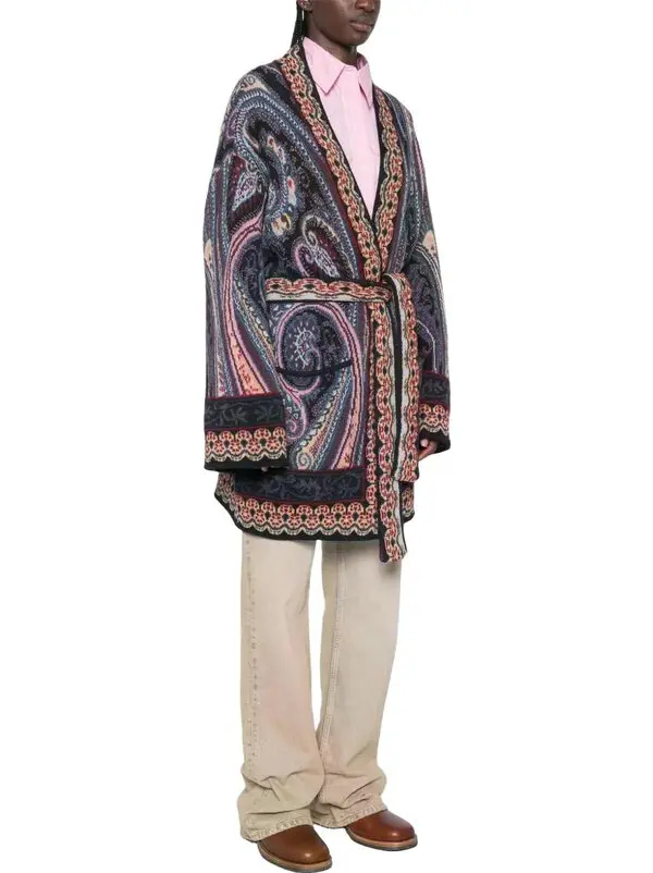 Etro Paisley-print Belted Cardigan - Blue