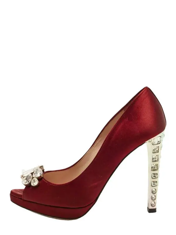 Miu Miu Embellished Peep-toe Pumps - Red