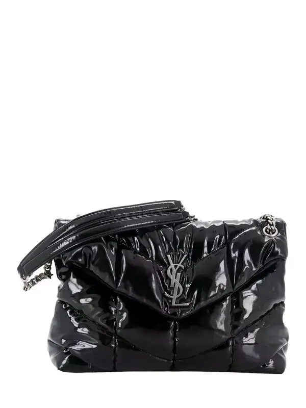 Saint Laurent Loulou Puffer Quilted Patent Medium Shoulder Bag - Black