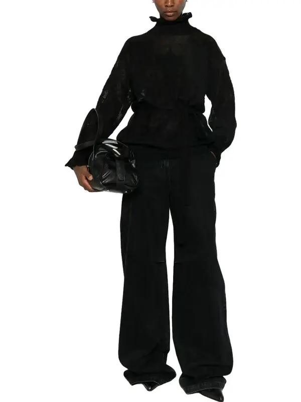 TWINSET Pointelle-knit Belted Sweater - Black