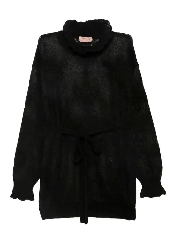 TWINSET Pointelle-knit Belted Sweater - Black