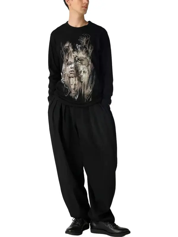 Yohji Yamamoto Graphic-print Long-sleeved T-shirt - Black