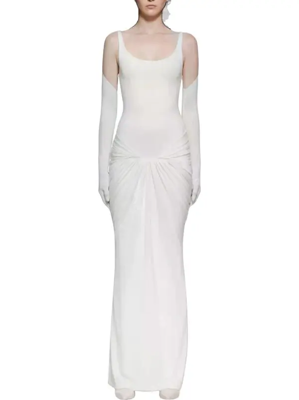 CHATS BY C.DAM Jesse Gathered Draping Sleeveless Maxi Dress - White