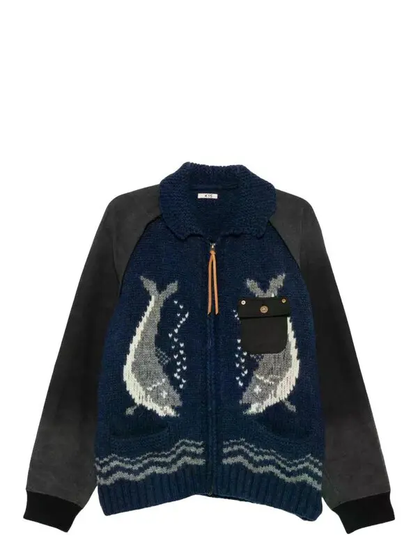 KHOKI Intarsia-knit Panelled Cardigan - Blue